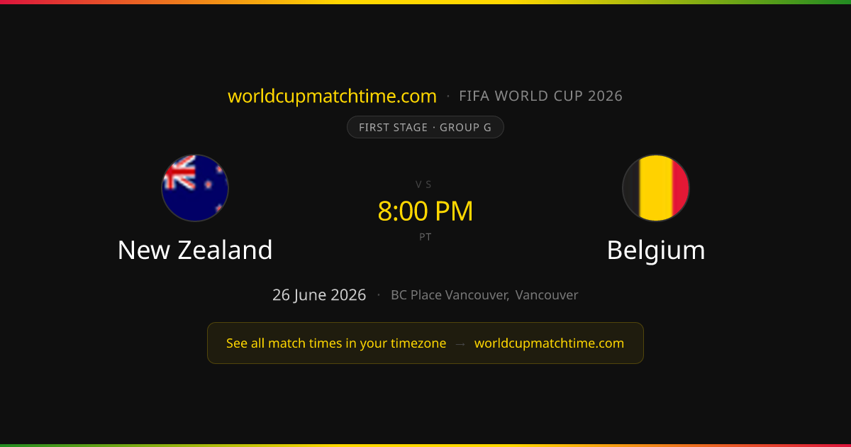 New Zealand vs Belgium – FIFA World Cup 2026 | WorldCupMatchTime.com